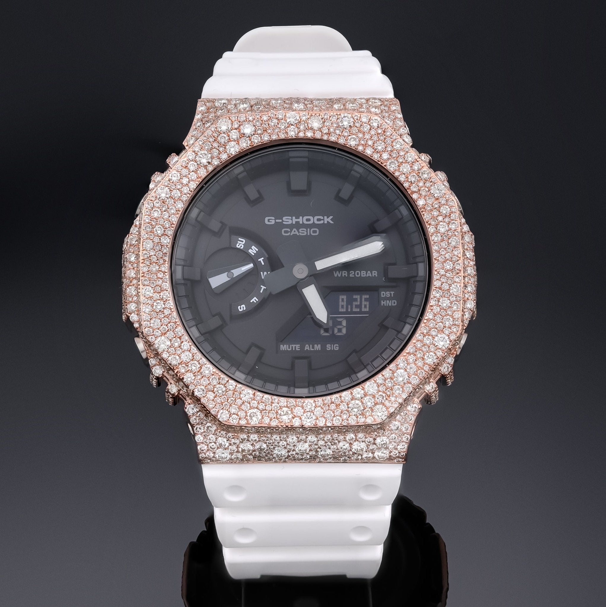 G-Shock GA2100 Custom Iced-Out G-Shock with Rose Gold Bezel 7.50 CTW ...